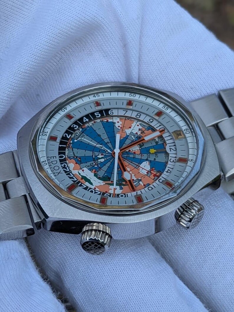Edox Geoscope Automatic Watch, World Map Dial, Stainless Steel - Etsy