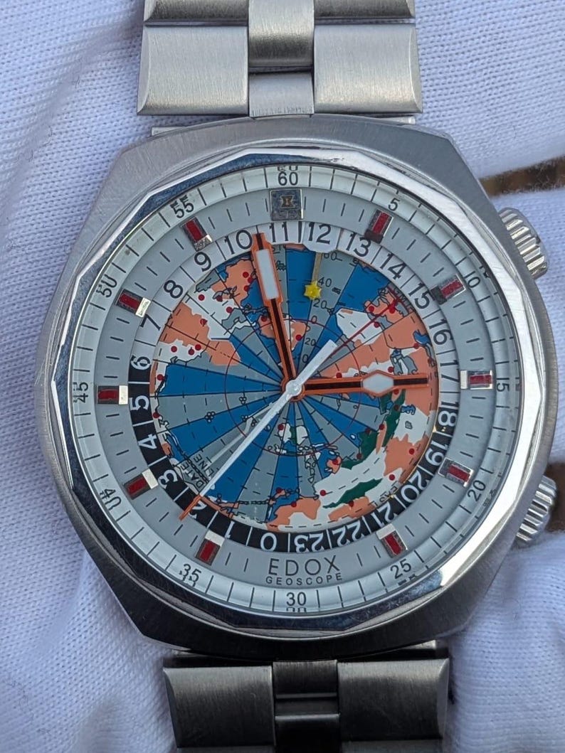 Edox Geoscope Automatic Watch, World Map Dial, Stainless Steel - Etsy
