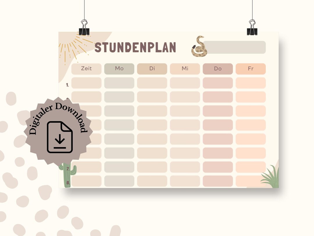 Digital Timetable Boho Desert | Download PDF A4 | Printable - Etsy