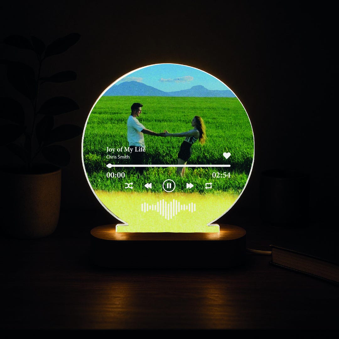 Custom Photo Music Player Night Light, Round Acrylic LED Lamp ...