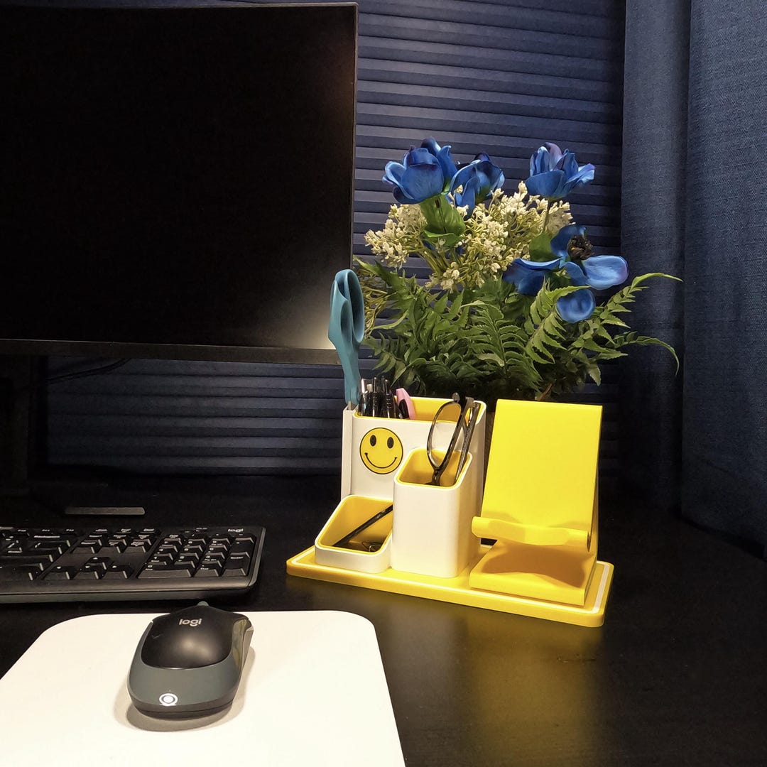 Happy Face Desk Organizer With Phone Stand - Etsy