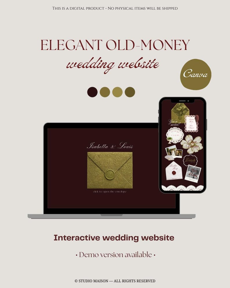Editable Canva Wedding Website Template - Elegant Old-money Digital ...