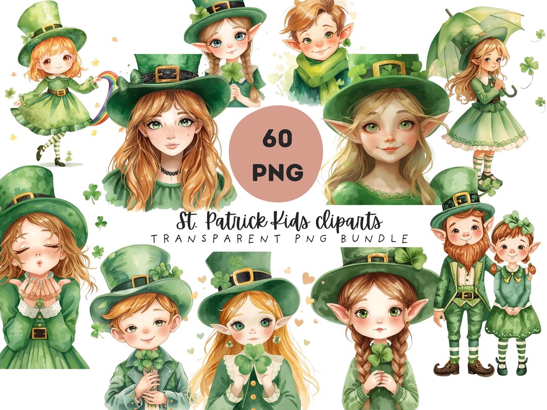 Watercolor Leprechaun Characters PNG Lucky Irish Kids Clipart Soft St ...