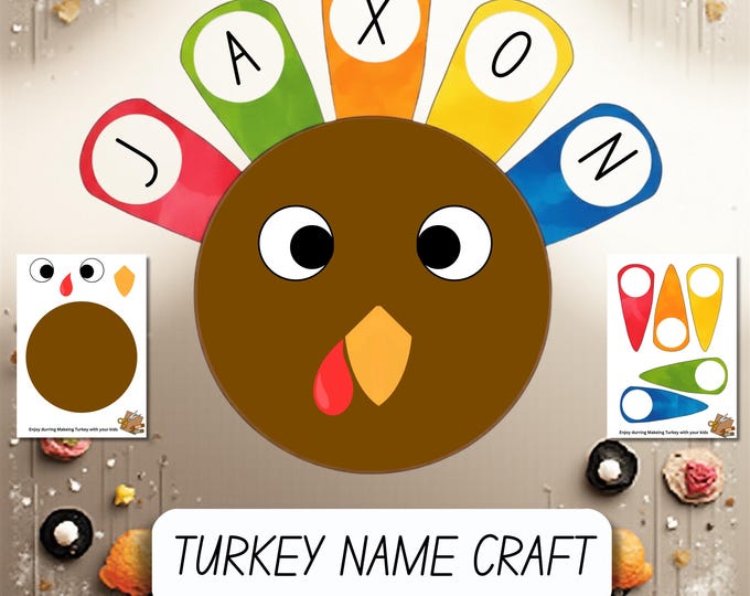 Turkey Name Craft, Fall Activity for Kids, Toddler Activity, Homeschool ...