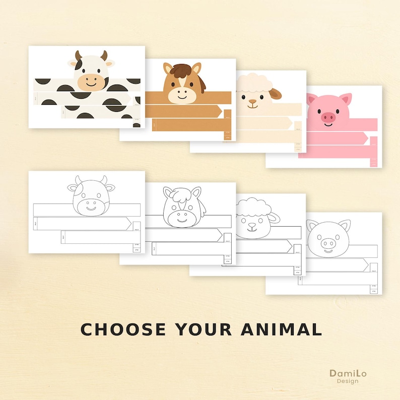 Animal Paper Crowns Farm | Printable Kids Craft | Preschool Activity ...