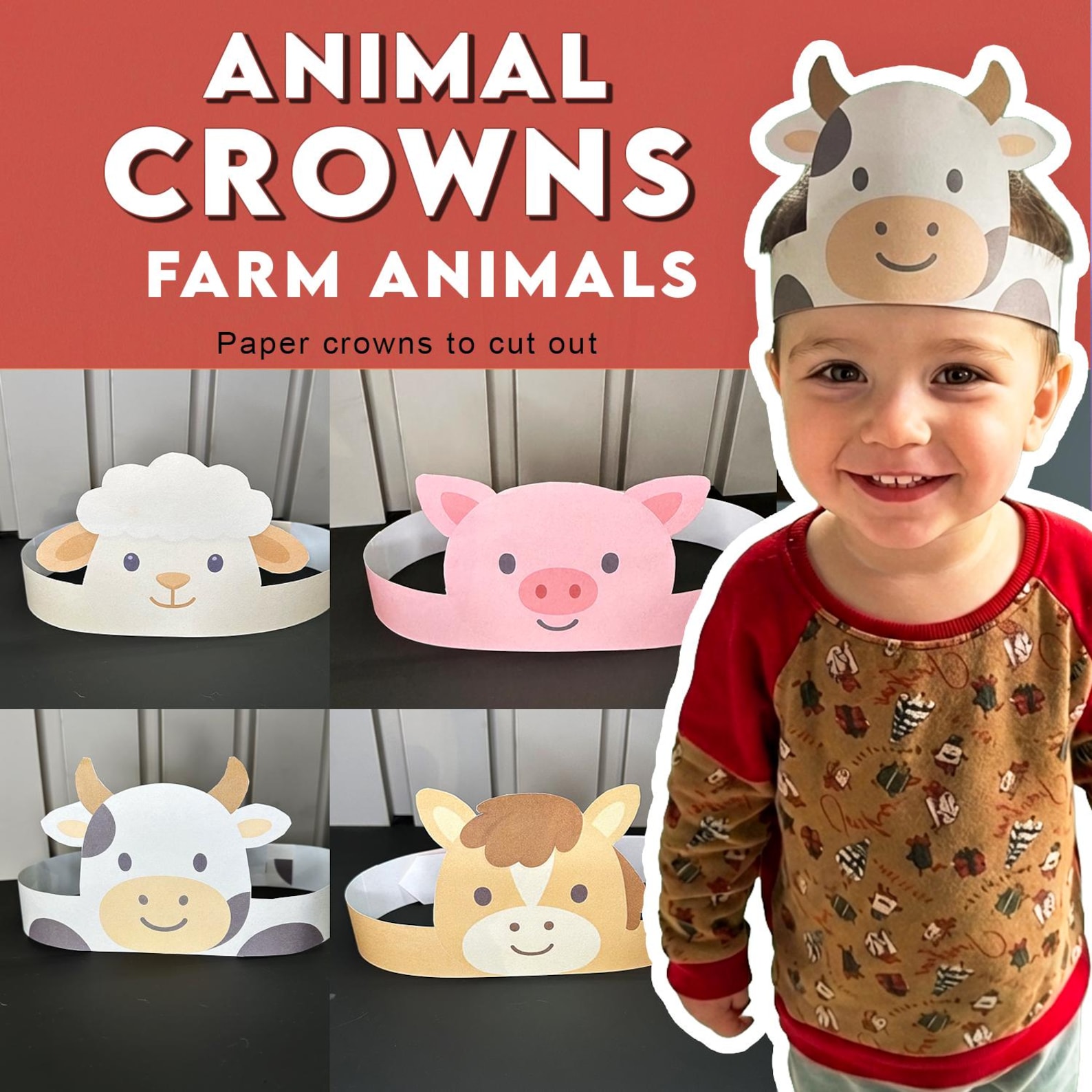 Animal Paper Crowns Farm | Printable Kids Craft | Preschool Activity ...