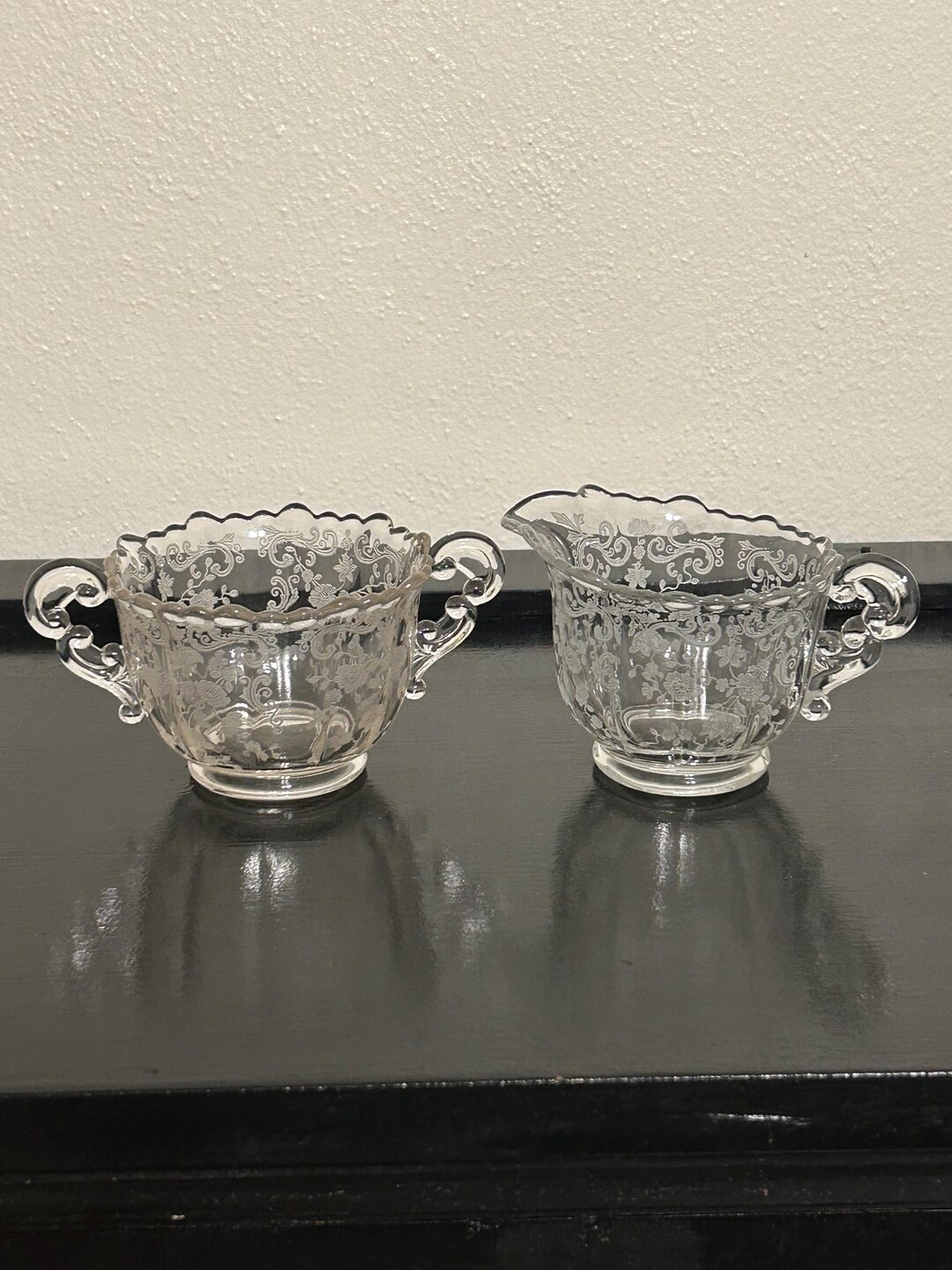 Cambridge Chantilly Etched Glass Creamer and Sugar Set - Etsy