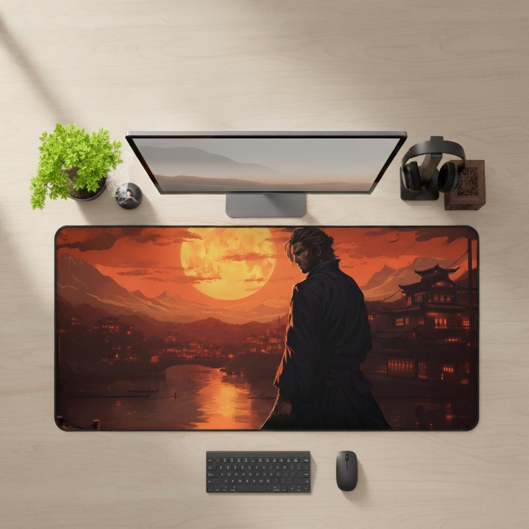 Anime Samurai Desk Mat: Japanese Sunset Gaming Mouse Pad - Etsy