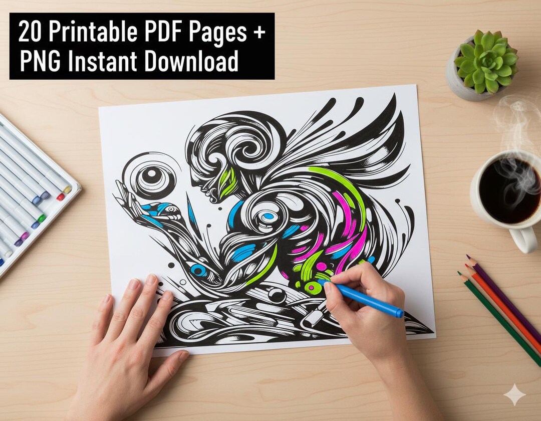 Cyber Surreal Coloring Pack Vol. 1 – 20 Printable Pages – PDF (11X8.5 ...
