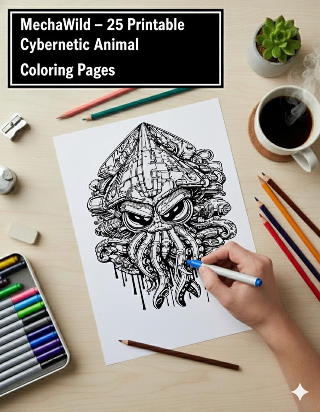 Mechawild – 25 Printable Cybernetic Animal Coloring Pages PDF (8.5x11 ...