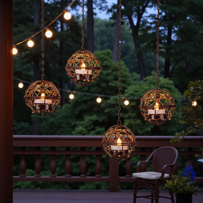 Solar Hanging Garden Lantern • Copper Wire Globe Lights, Waterproof ...