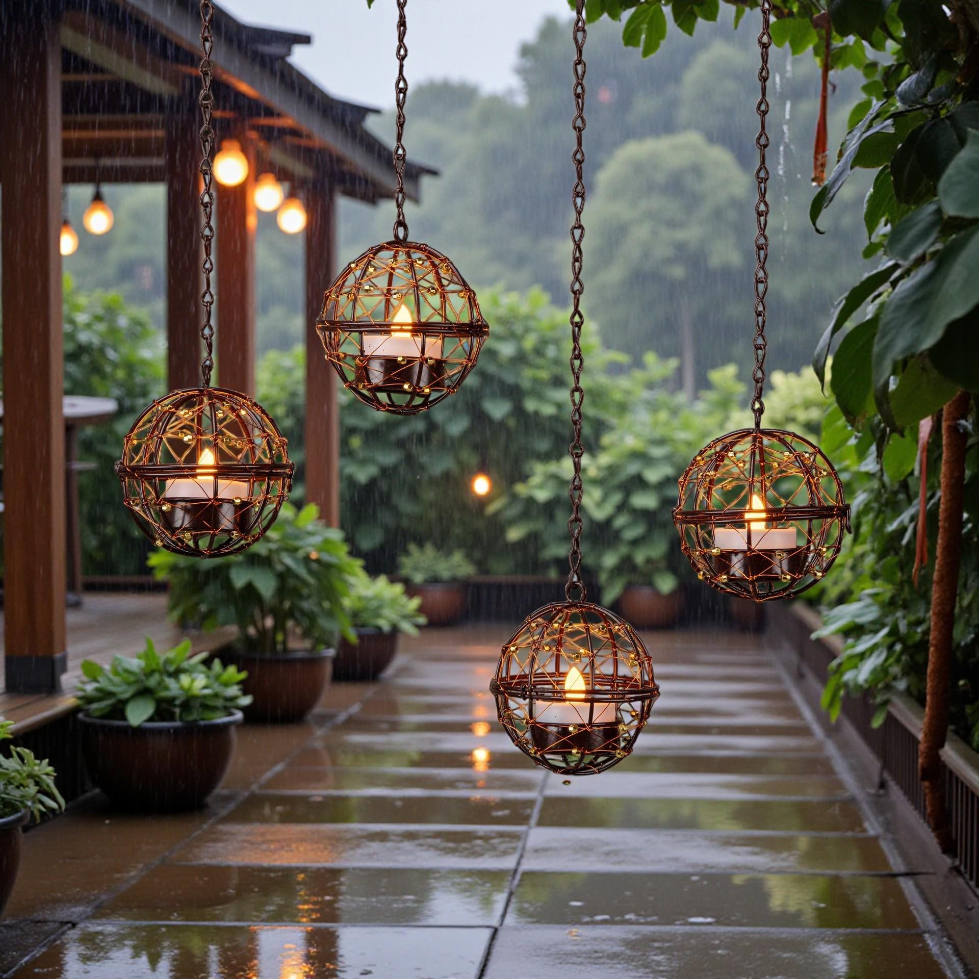 Solar Hanging Garden Lantern • Copper Wire Globe Lights, Waterproof ...
