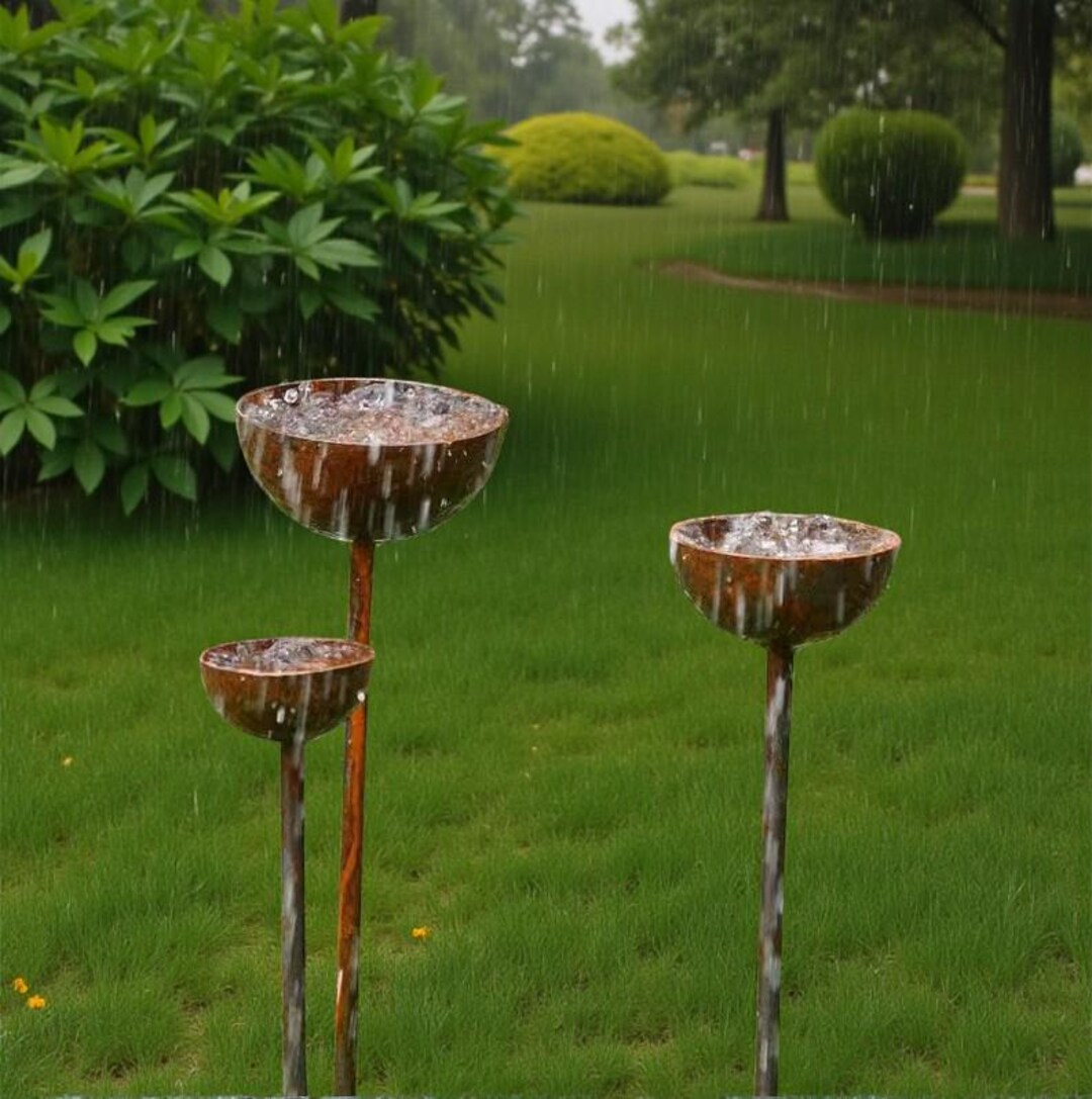 Metal Rain Gauge Garden Stakes Set | Rustic Outdoor Decor - Etsy