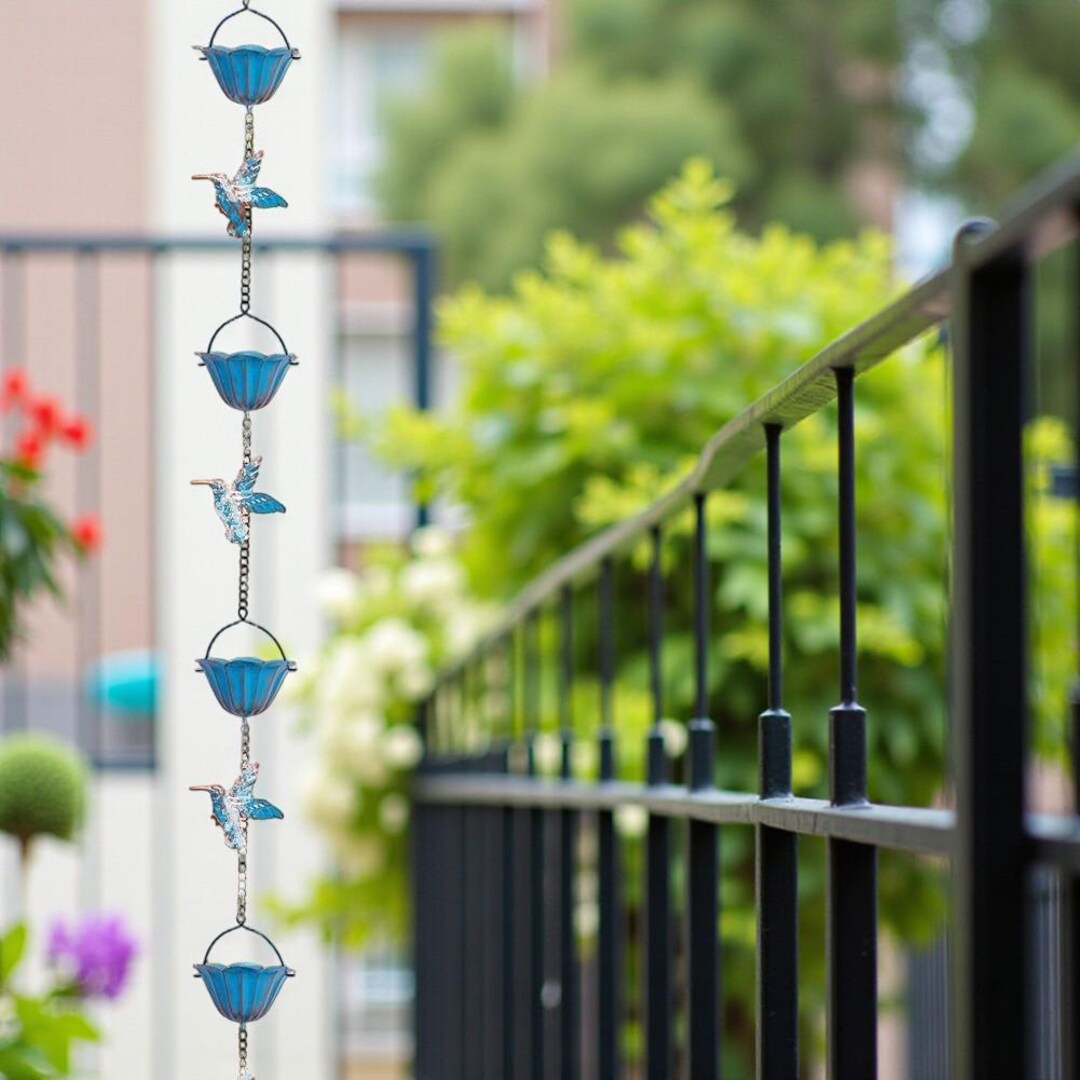 Blue Metal Hummingbird Rain Chain | Balcony Garden Decor - Etsy