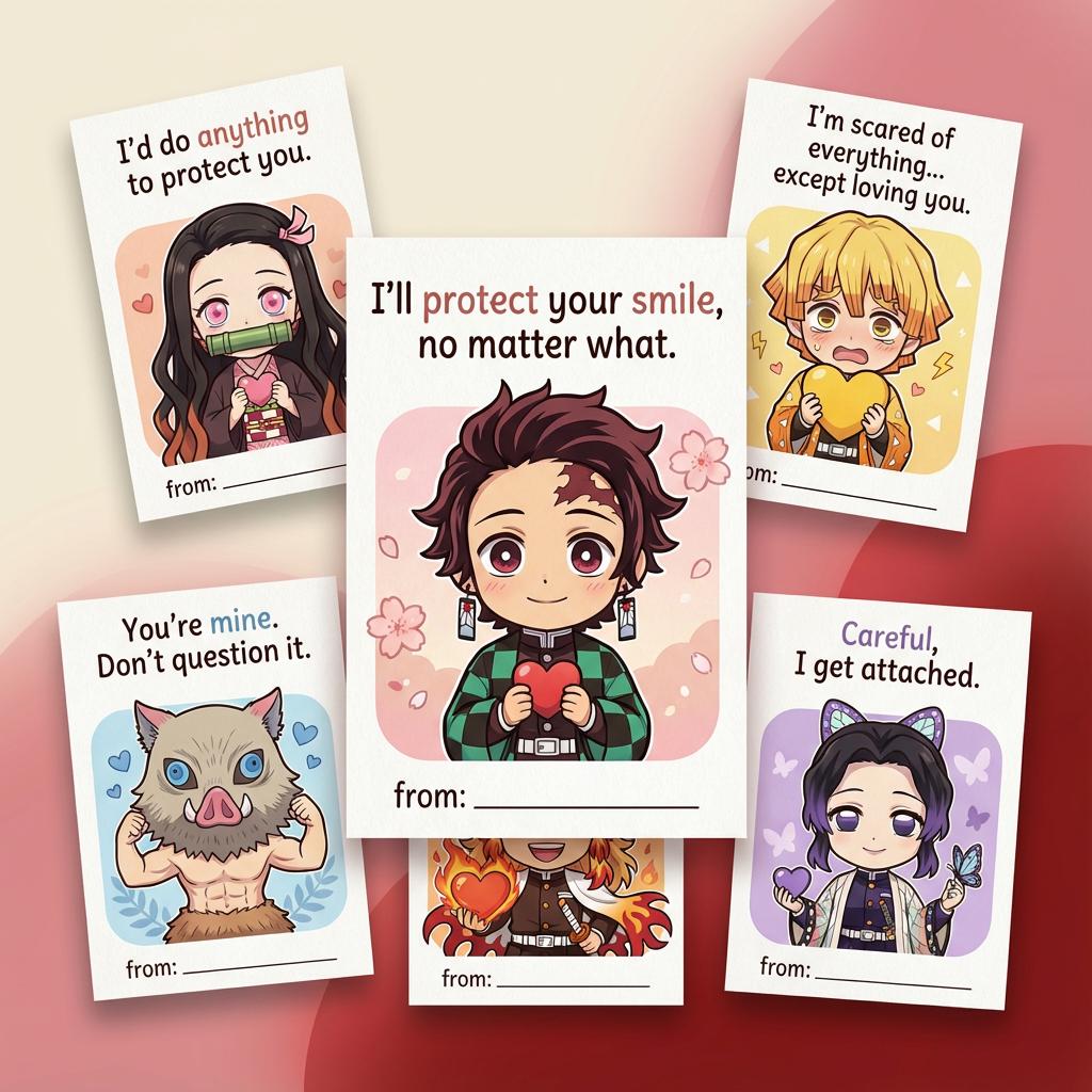 Anime Gift Valentine Card Set, Kids Valentine Anime Gift (digital ...