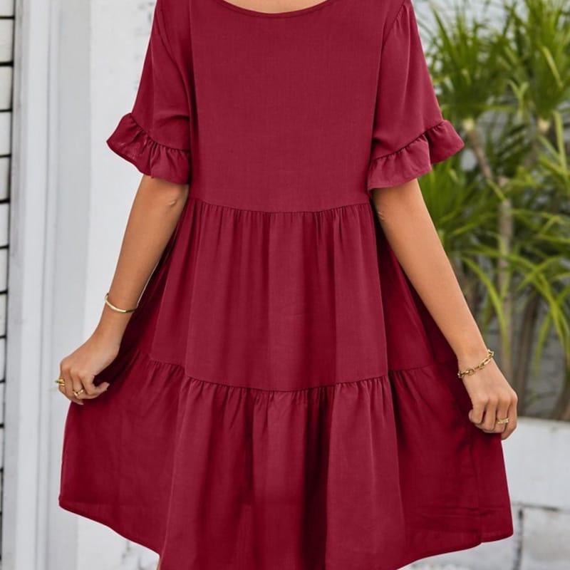 Burgundy Ruffle Dress - Etsy