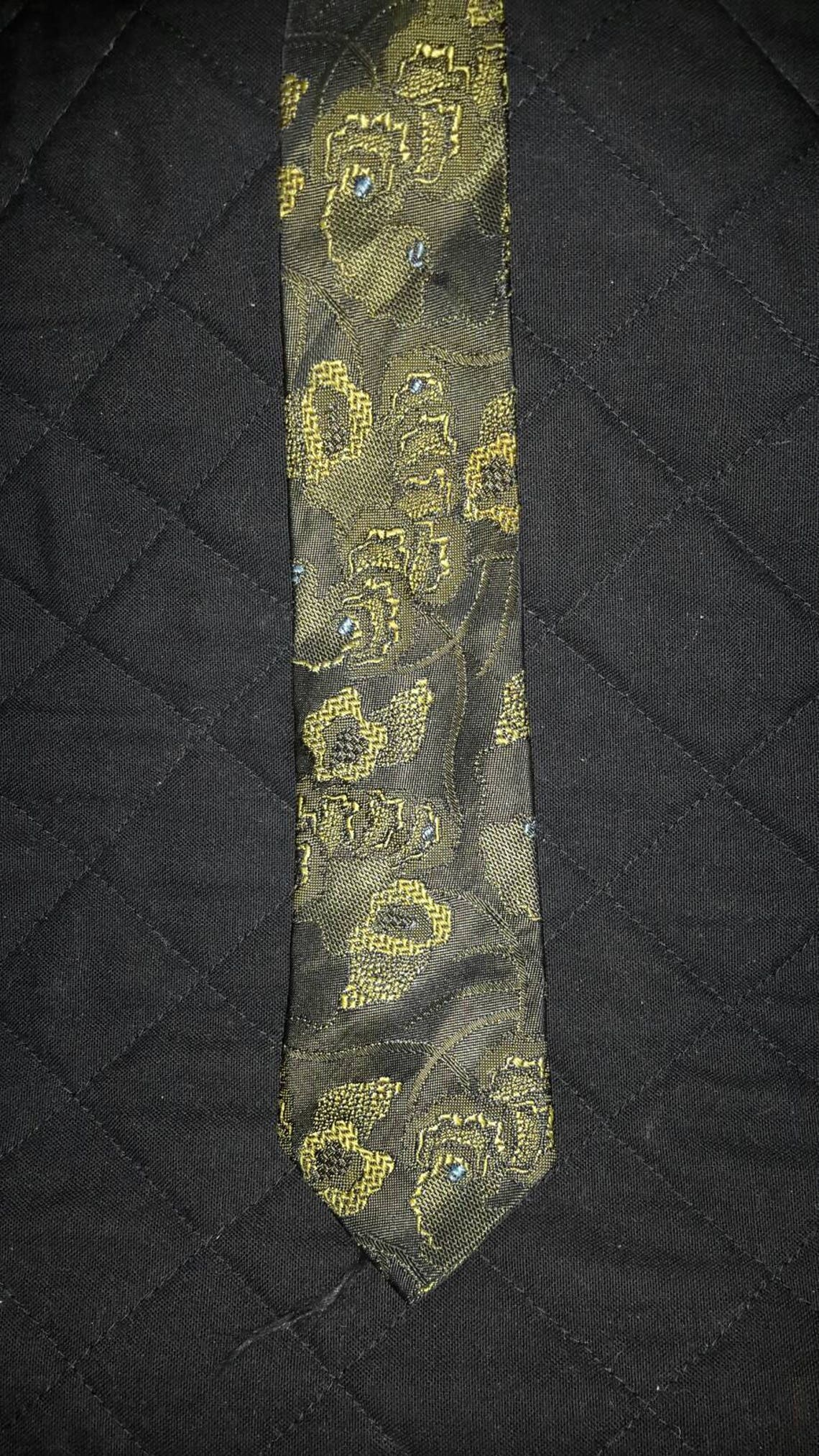 Necktie Metallic Skinny Tie Jacquard Black and Gold Textural - Etsy