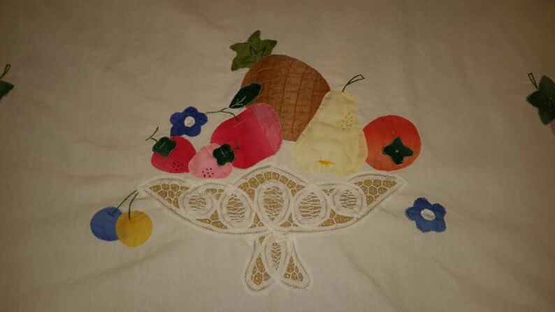Tablecloth Vintage Applique Cornucopia With Lace Cutouts Perma - Etsy