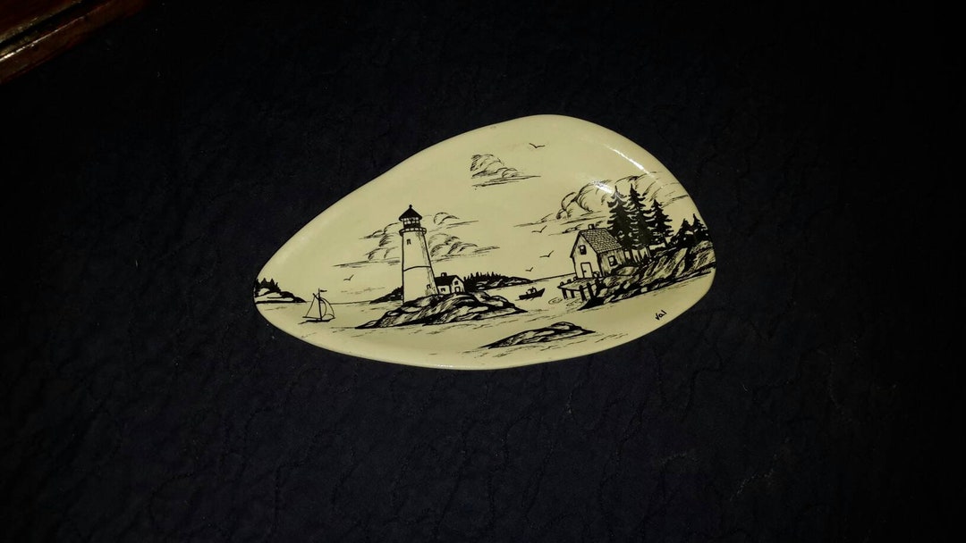 Art Dish Lighthouse Shore Life Monochromatic Ceramic Art Find by ...