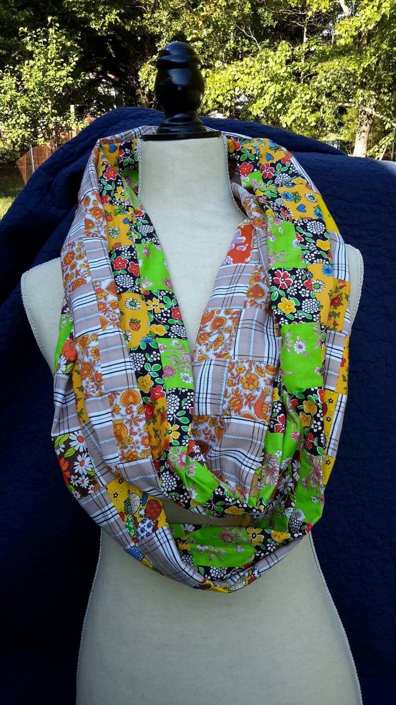 Patchwork Infinity Scarf Four Loop Length Fall Colors Country | Etsy