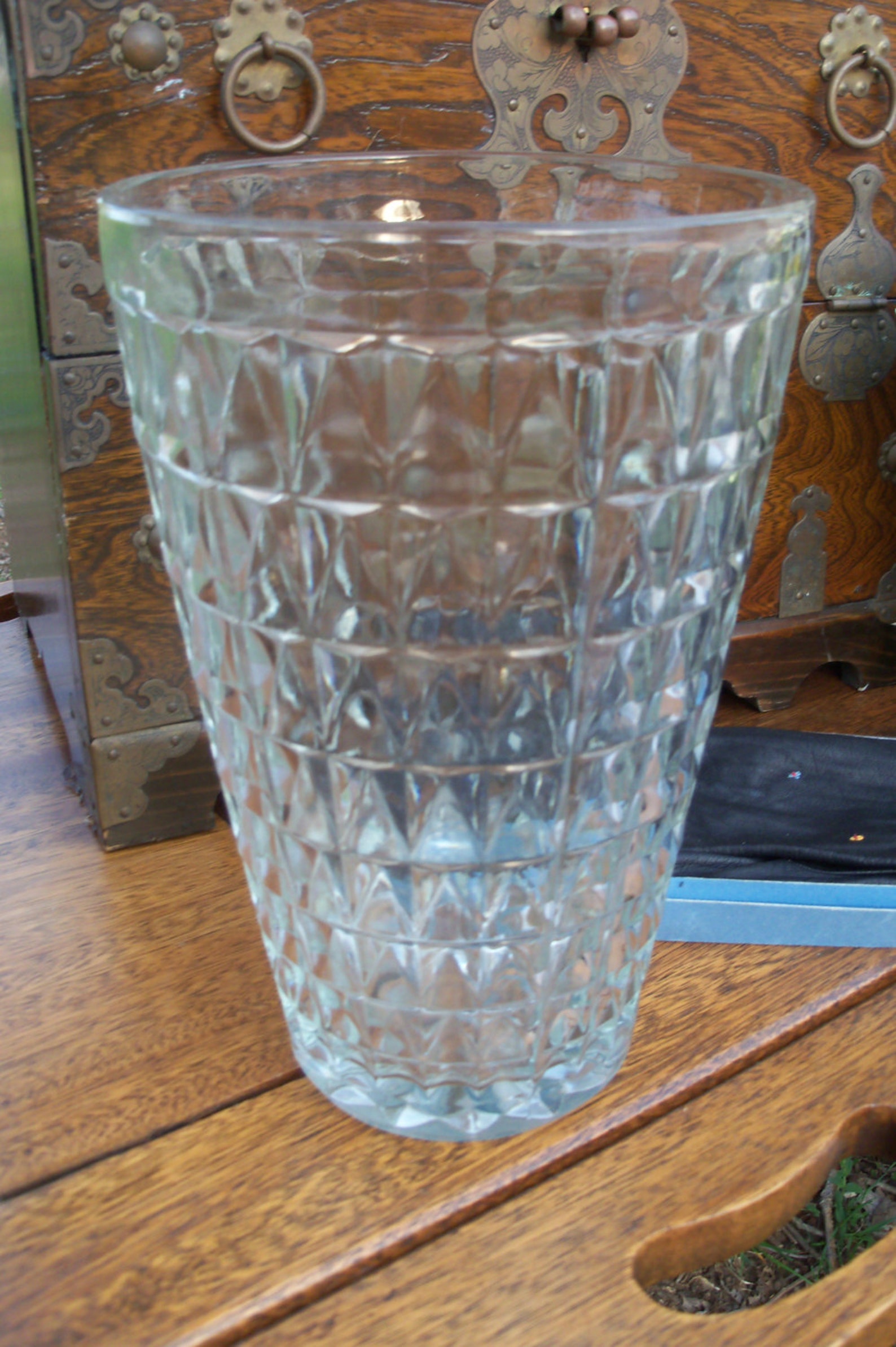 Vintage Vase Geometric Pattern Heavy Issue Pressed Glass - Etsy