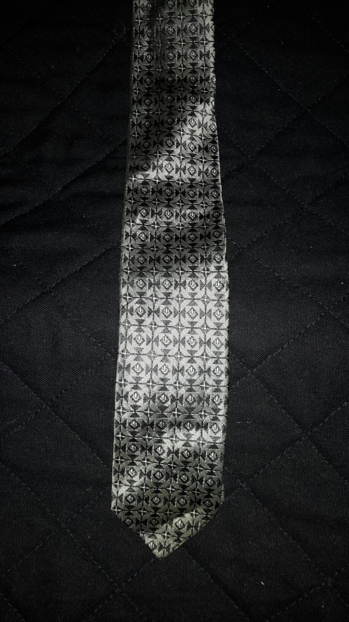 Necktie Metallic Skinny Tie Geometric Silver & Charcoal | Etsy