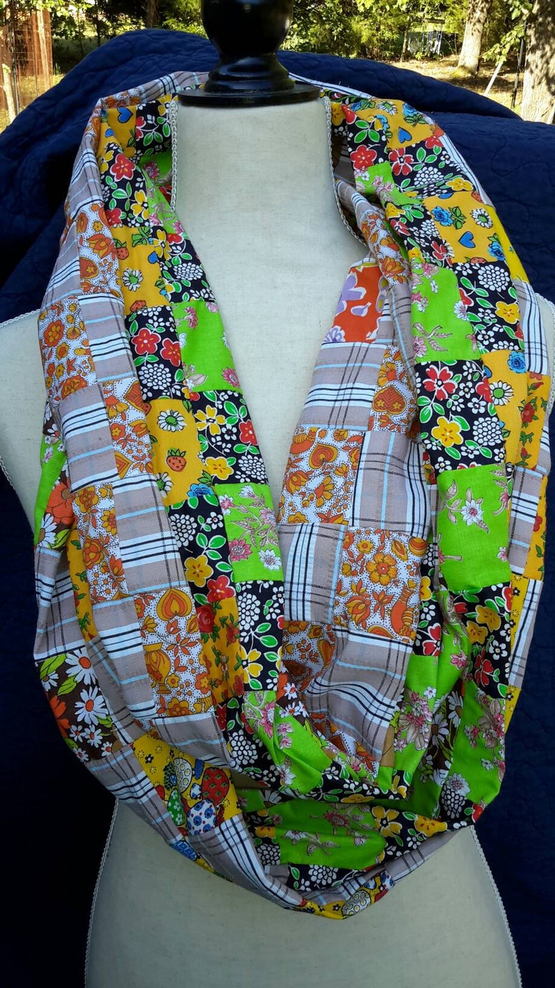 Patchwork Infinity Scarf Four Loop Length Fall Colors Country | Etsy