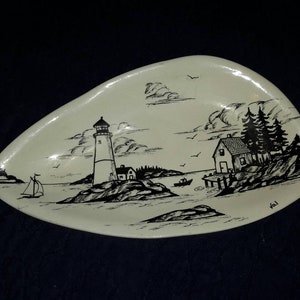 Art Dish Lighthouse Shore Life Monochromatic Ceramic Art Find by ...