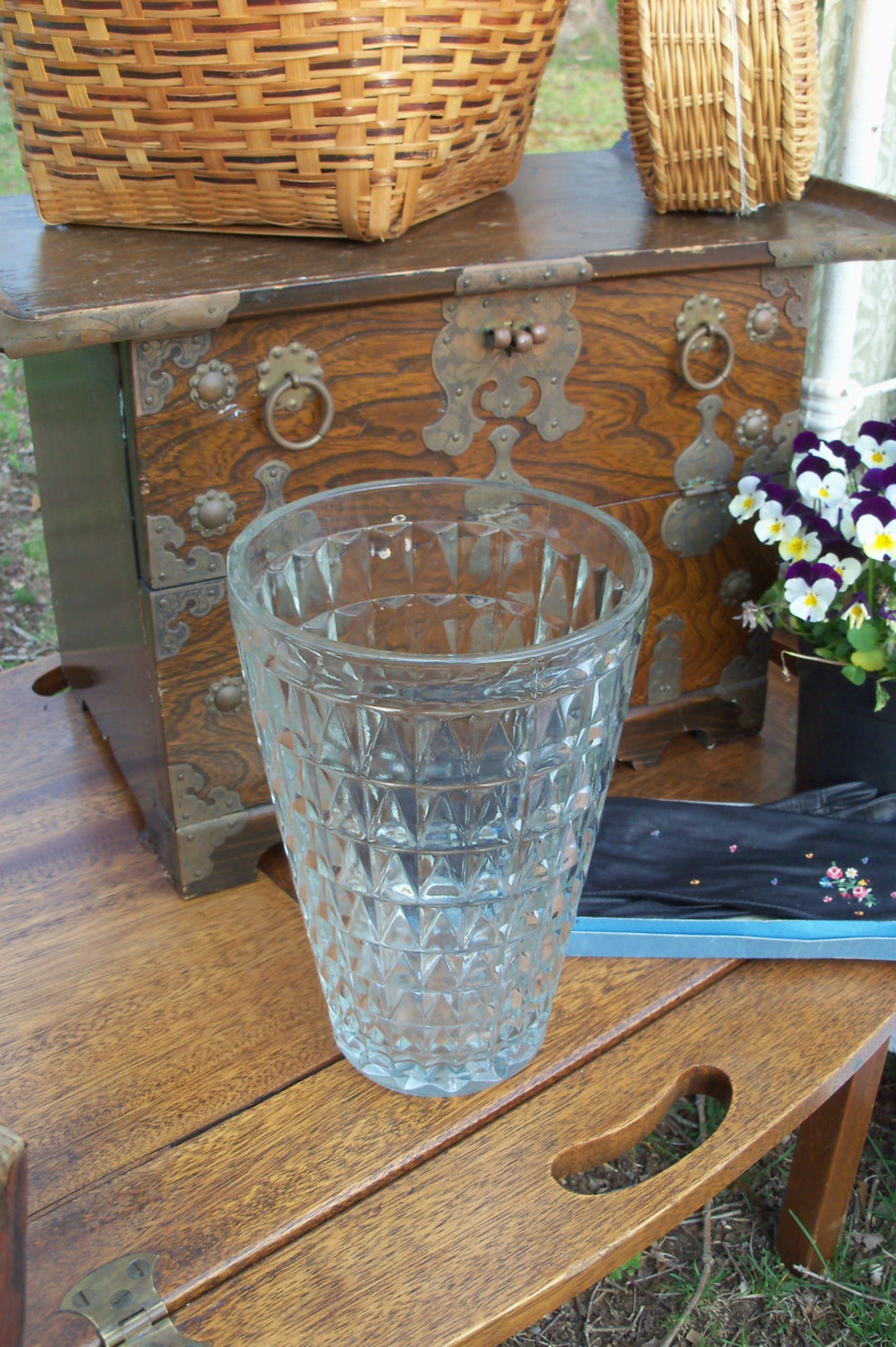 Vintage Vase Geometric Pattern Heavy Issue Pressed Glass - Etsy