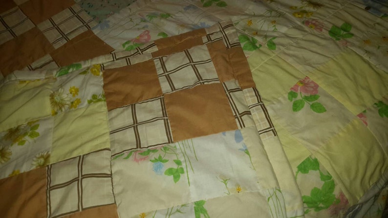 Quilt Patchwork Spring & Earth Motif Two Sided Late Mid | Etsy