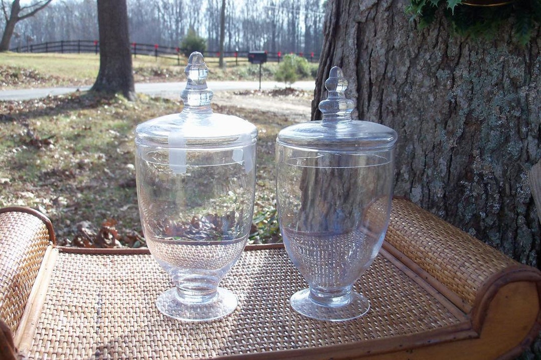Glass Compote Pair Vintage Candy Dish Treasure Storage Sand Art Vessels ...