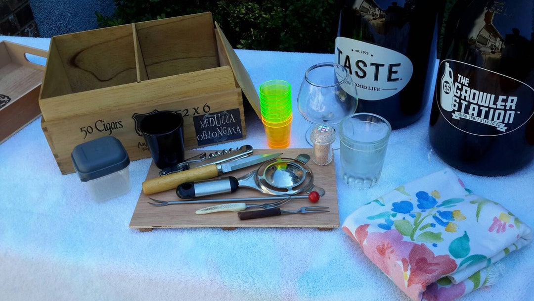 Travel Bar Vacation Backyard Staycation Kit in Cigar Chest - Etsy
