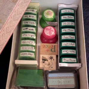 Stamping Lot in Decorative Paris Chest Self Inking Sets Pads More ...