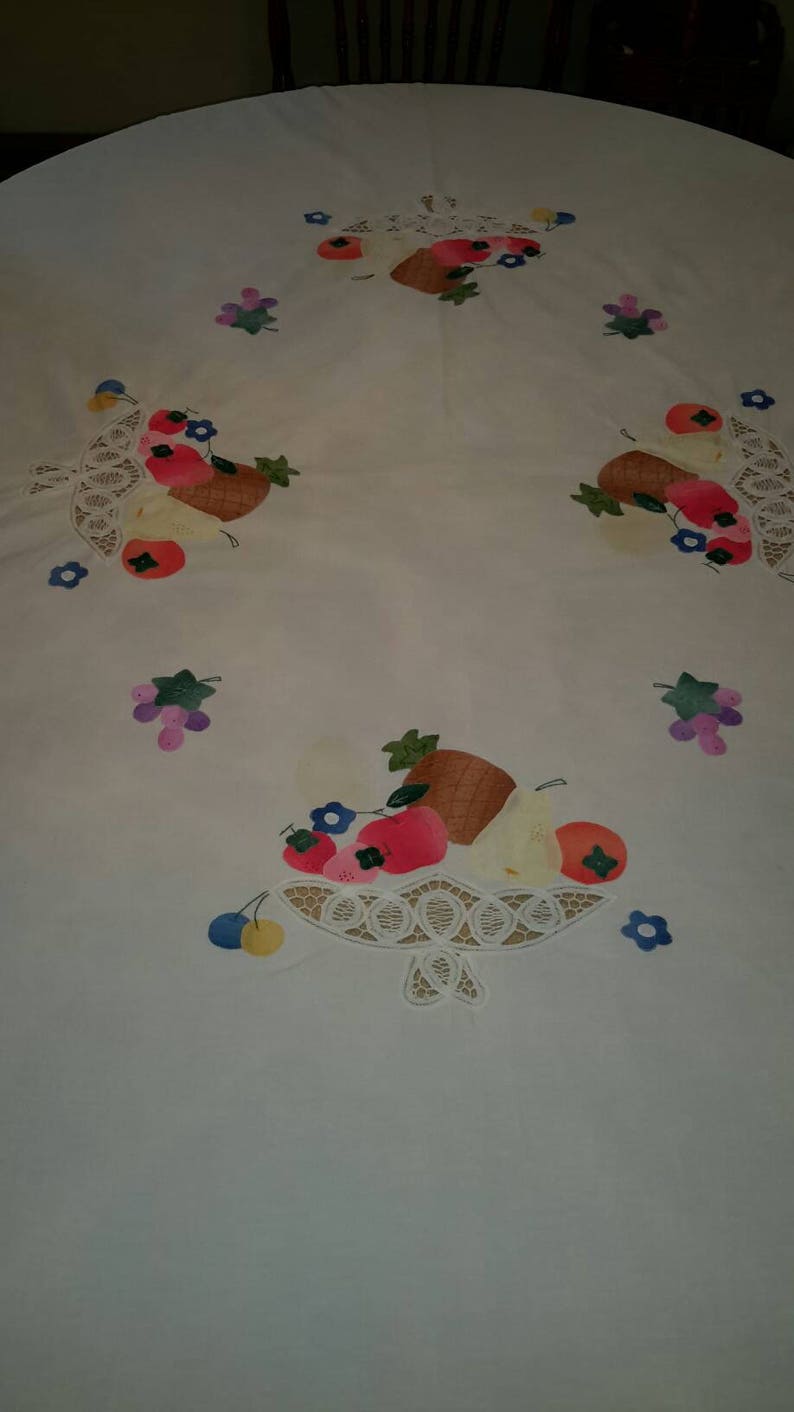 Tablecloth Vintage Applique Cornucopia With Lace Cutouts Perma - Etsy