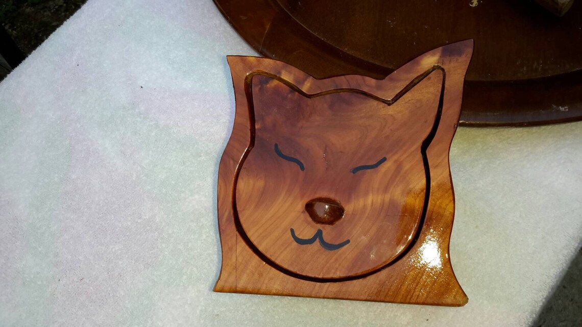 Puzzle Box Cat Face Hidden Compartment Treen Art Find Handmade - Etsy