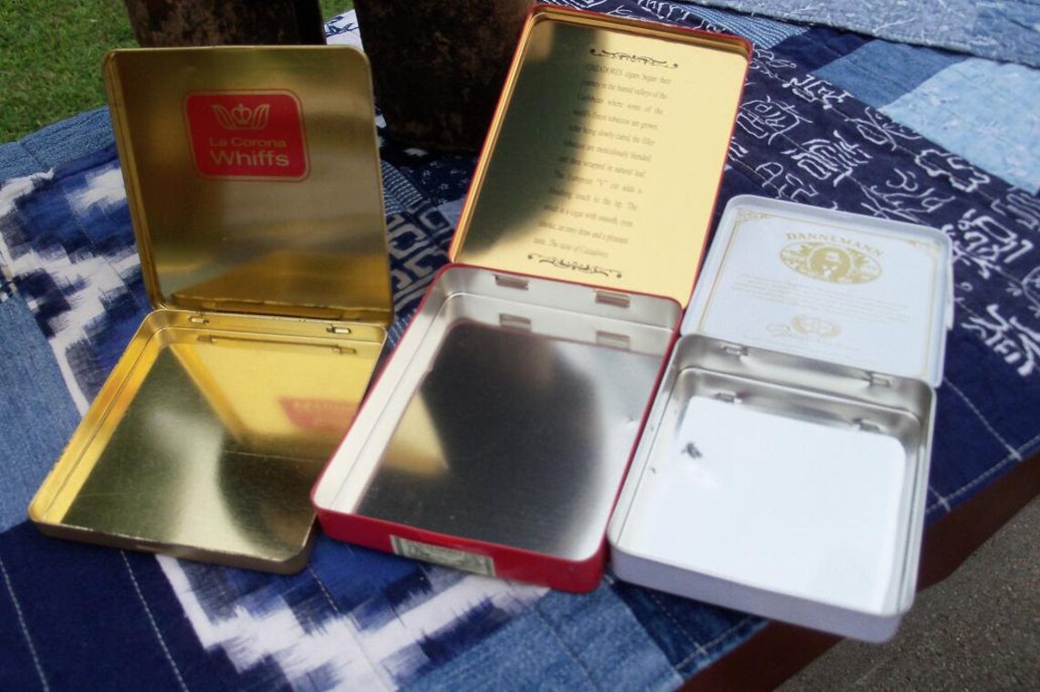 Cigarette Tins Lot of Three Mini-storage Tinware Tobacco Paraphenalia ...