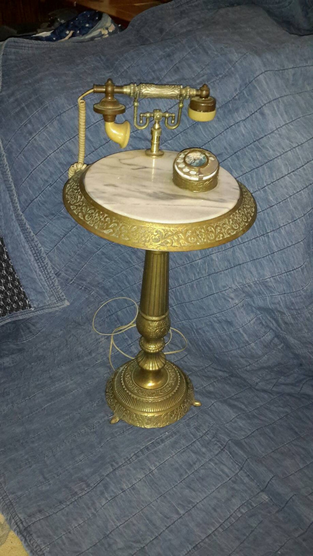 Sultans Phone Table Marble & Brass Mid Century Repro of Original in ...