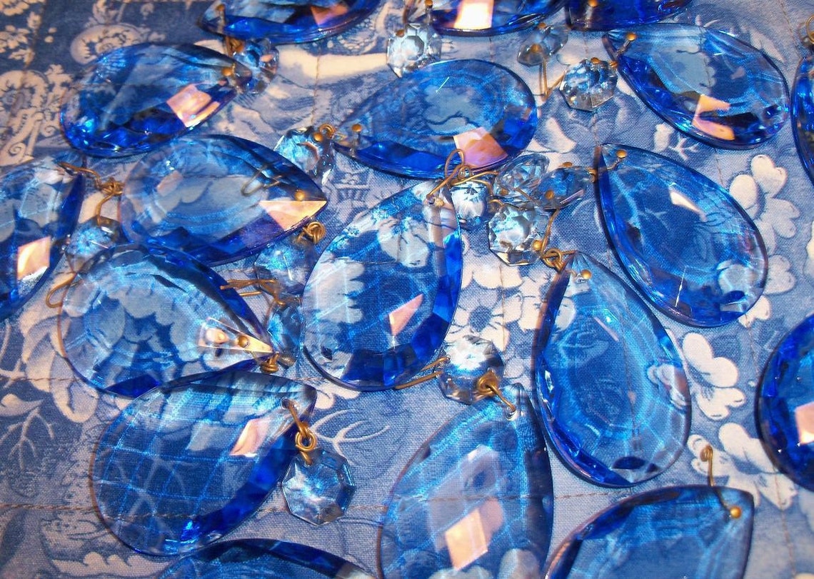 Dazzling Pair Antique Blue Teardrop Crystals From | Etsy