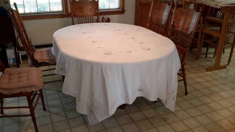 Tablecloth Taupe Machine Embroidered Perma Press HUGE 100 X 68 - Etsy