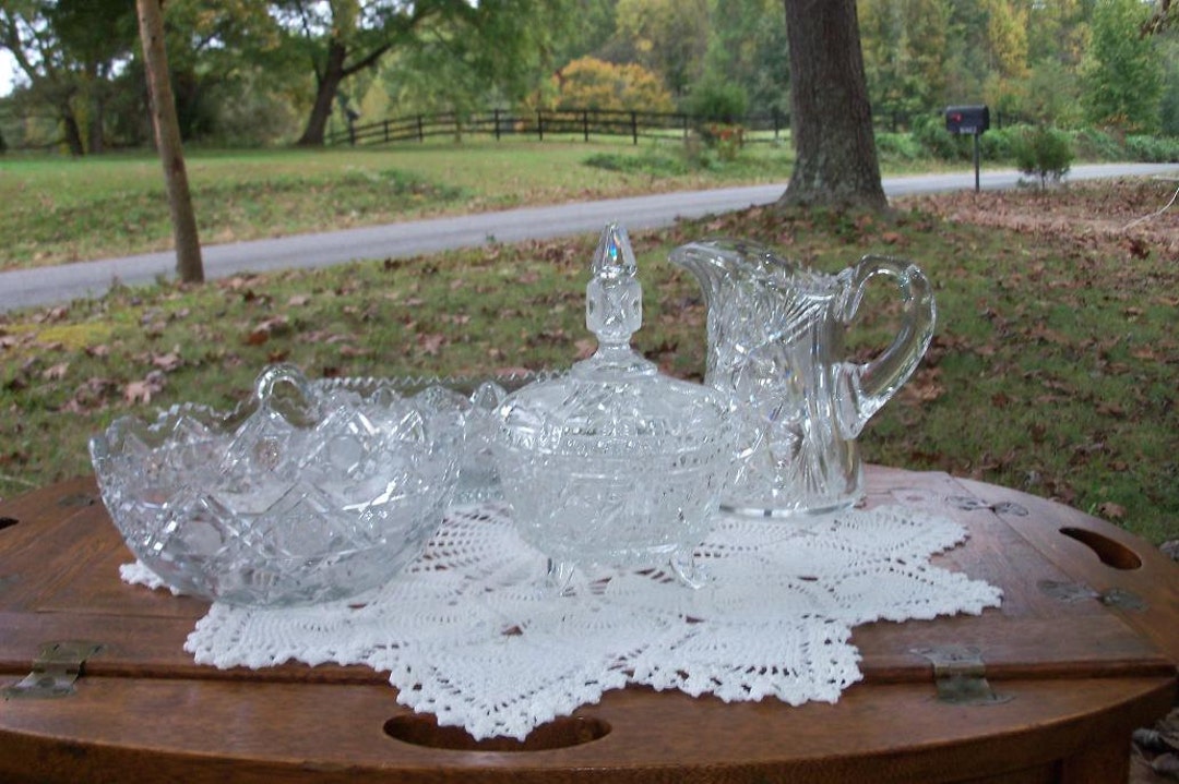 Antique Crystal Serving Set Brilliant Period Pitcher Handled Server ...