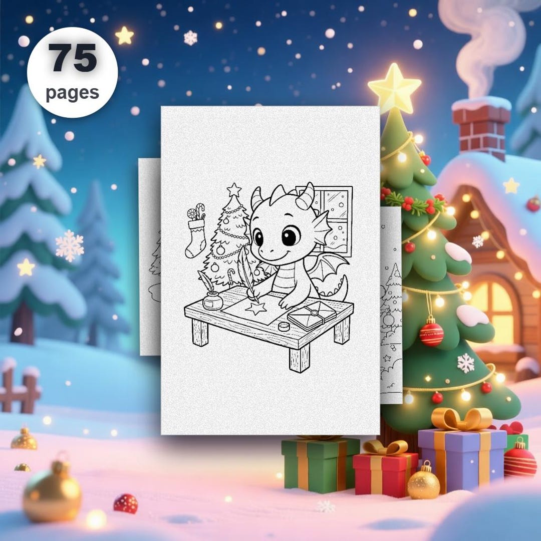 Christmas Dragon Coloring Pages for Kids | Fantasy Activity Book ...