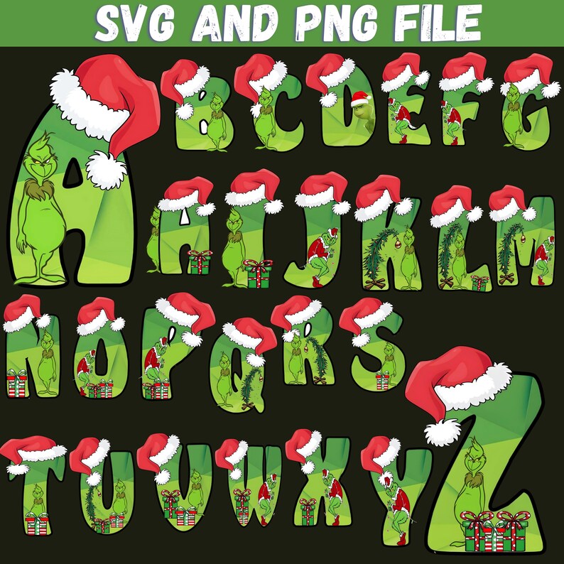 Grinch Christmas Alphabet | PNG & SVG Bundle (digital Download) - Etsy