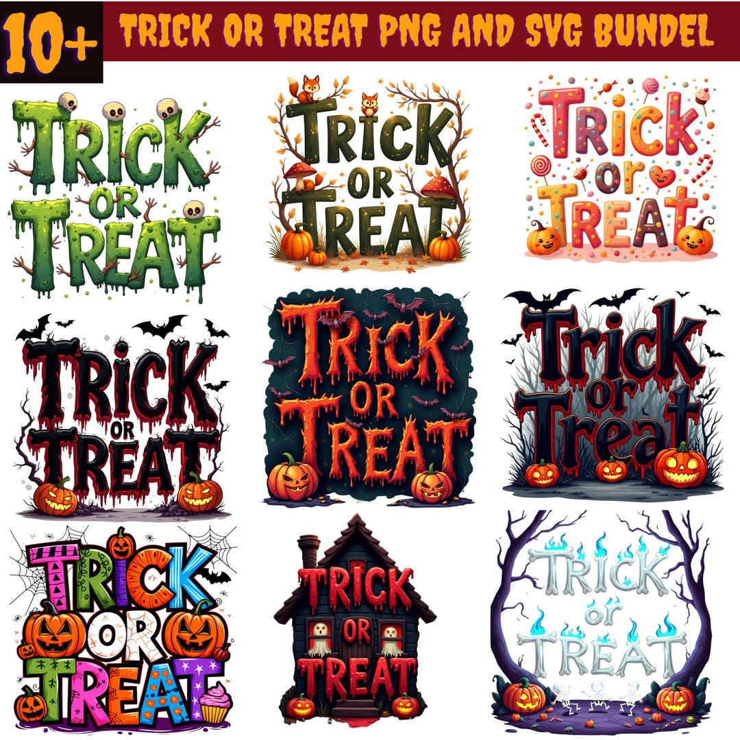 Halloween Trick or Treat Clipart: PNG SVG Sticker Bundle (digital ...