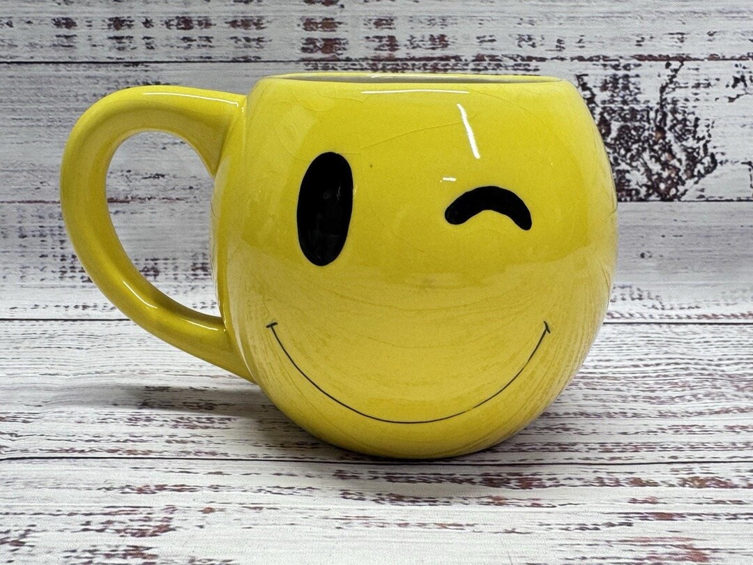 Pier 1 Imports Smiley/wink Yellow Coffee Mug HAND PAINTED! - Etsy