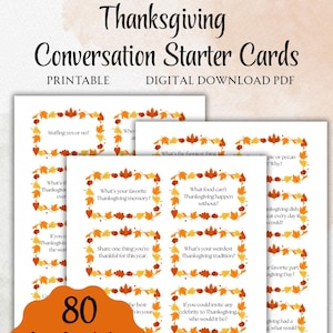 Thanksgiving Conversation Starter Cards Printable | Table Talk Game ...
