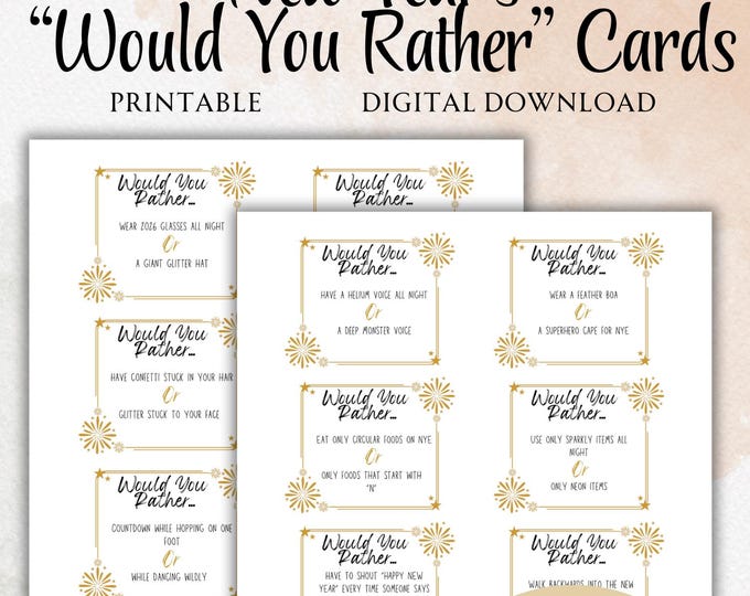 New Year’s Would You Rather Cards | 96 Printable NYE Party Game ...