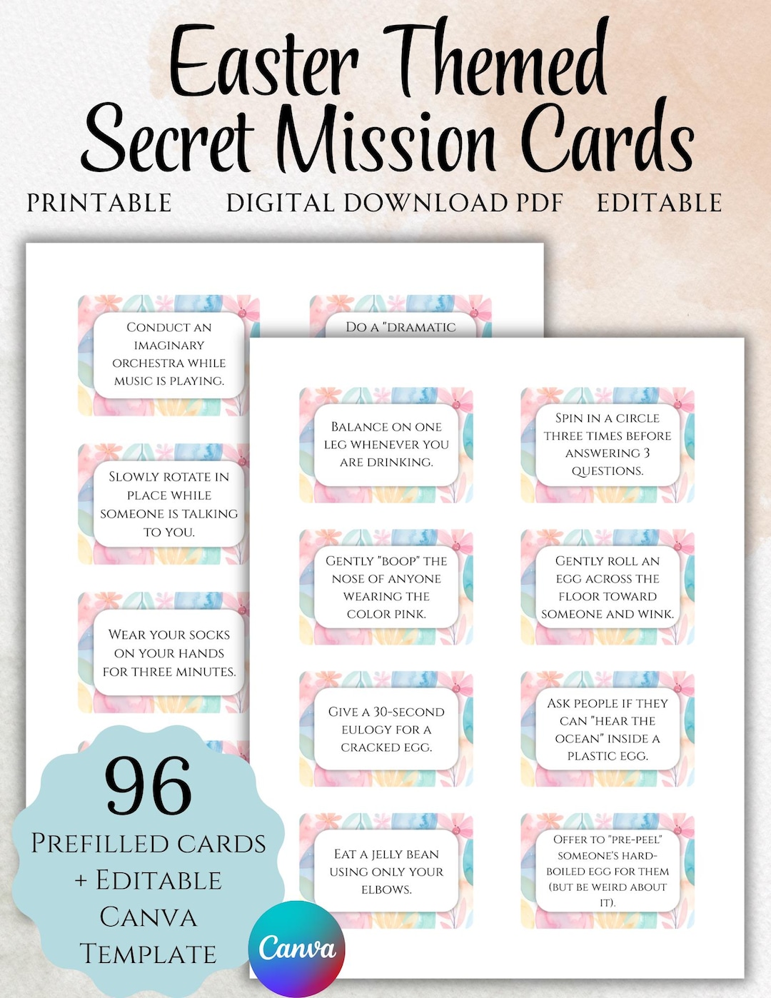 Easter Secret Mission Cards Game | Editable Easter Party Game for ...
