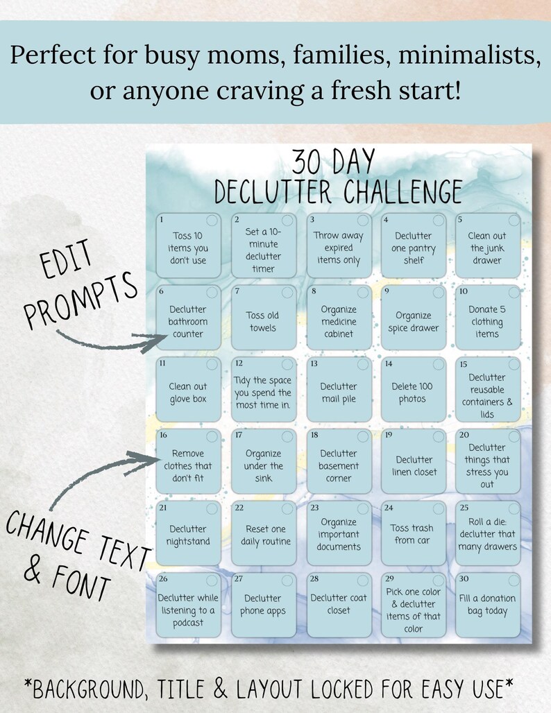 30 Day Declutter Challenge Canva Template | Editable Declutter ...