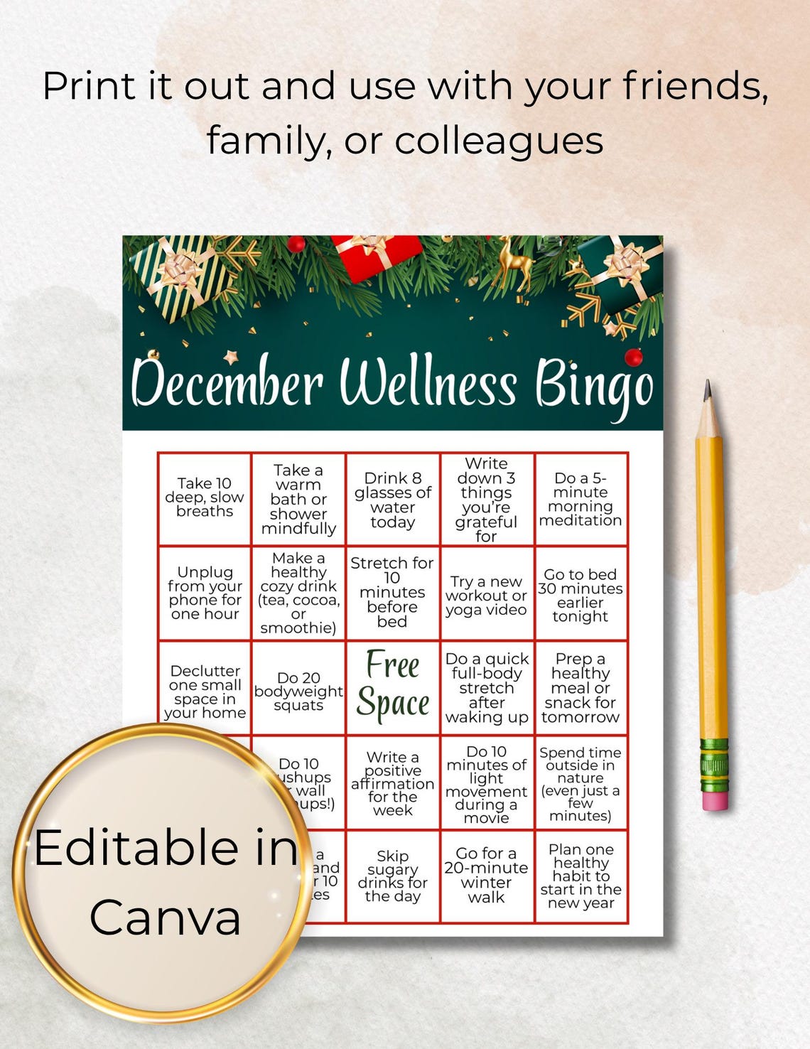 December Wellness Bingo Cards | Printable Self-care & Wellness ...