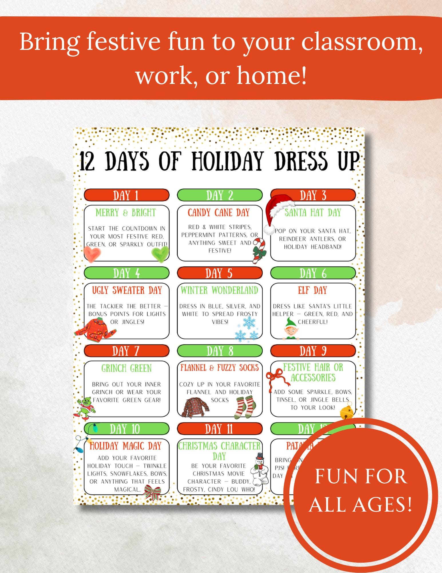 12 Days of Holiday Dress up | Editable Christmas Spirit Week Printable ...